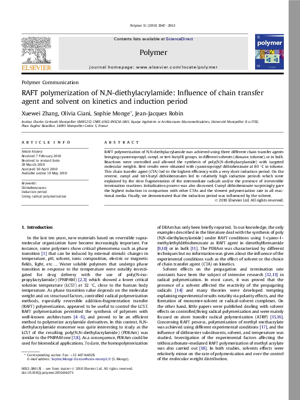 (PDF) RAFT polymerization of N,N-diethylacrylamide: Influence of chain ...
