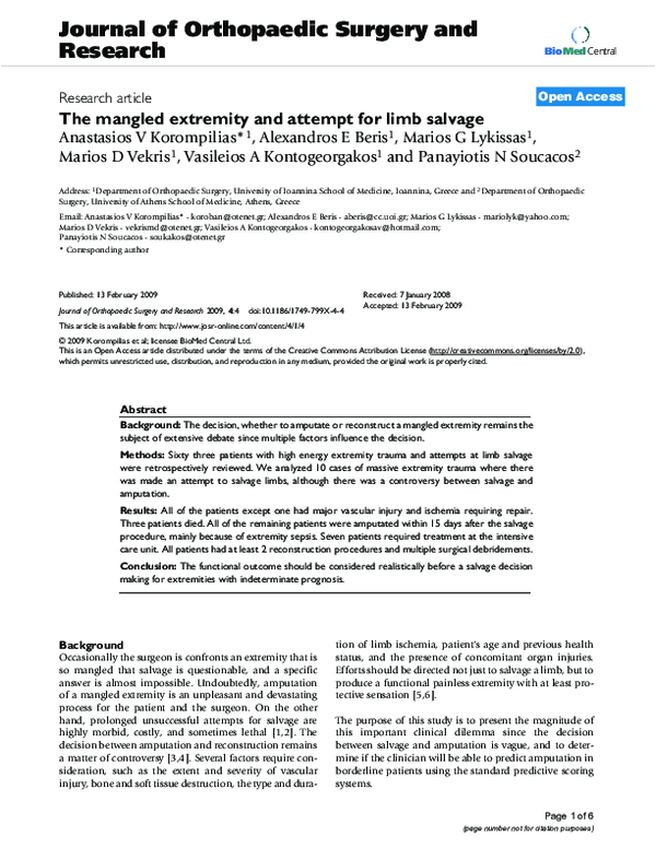 (PDF) The mangled extremity and attempt for limb salvage