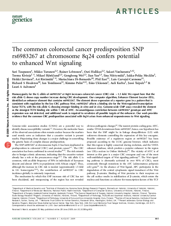 (PDF) The common colorectal cancer predisposition SNP rs6983267 at ...