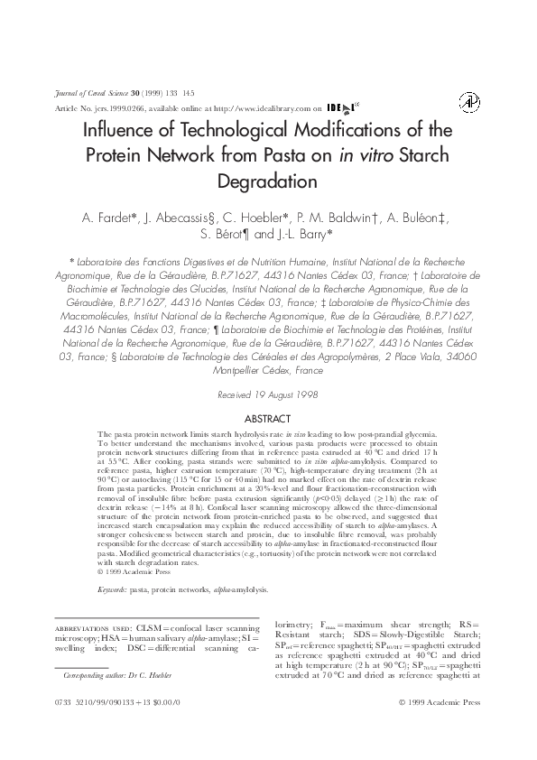 (PDF) Influence of Technological Modifications of the Protein Network ...