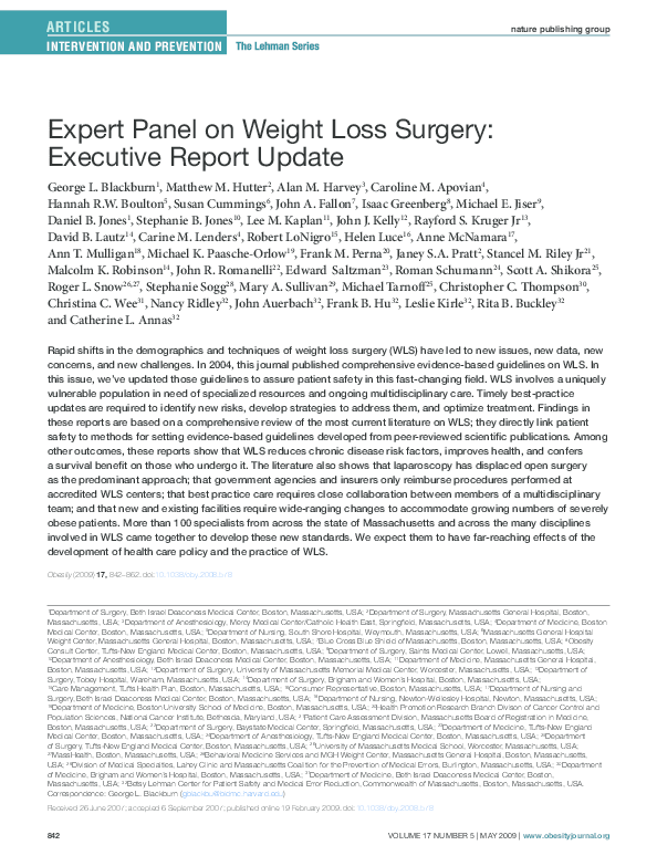 (PDF) Expert Panel on Weight Loss Surgery: Executive Report Update