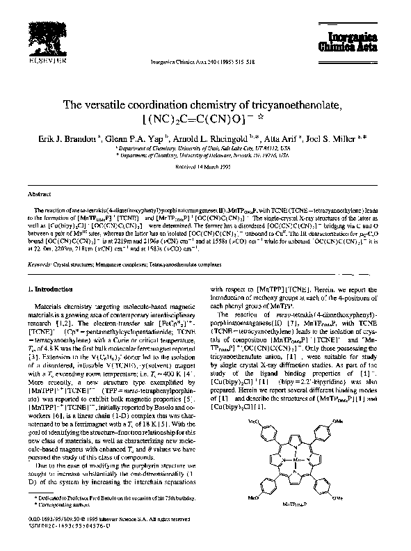 (PDF) The versatile coordination chemistry of tricyanoethenolate, [(NC ...