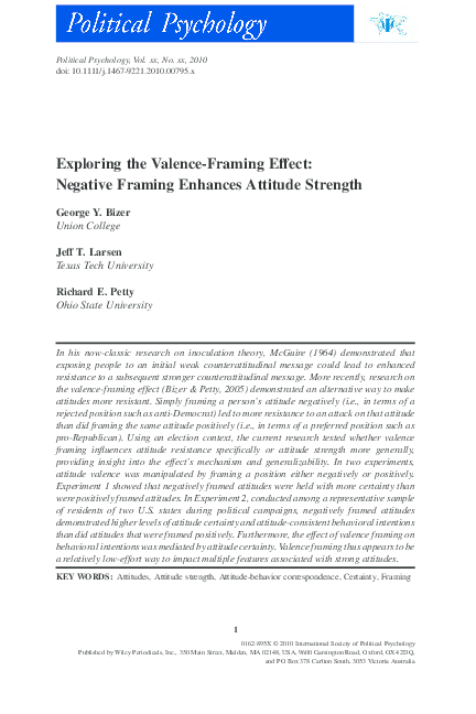 (PDF) Exploring the Valence‐Framing Effect: Negative Framing Enhances ...