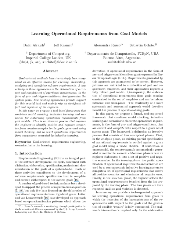 (PDF) Learning operational requirements from goal models