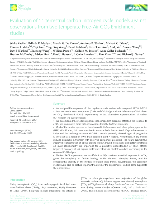 (PDF) Evaluation of 11 terrestrial carbon-nitrogen cycle models against observations from two ...