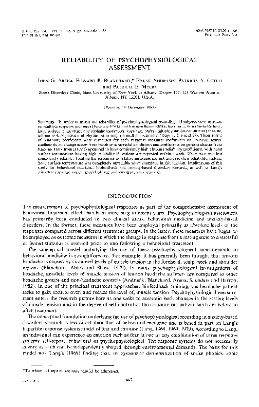 (PDF) Reliability of psychophysiological assessment