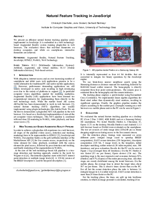(PDF) Efficient Natural Feature Tracking in JavaScript for AR