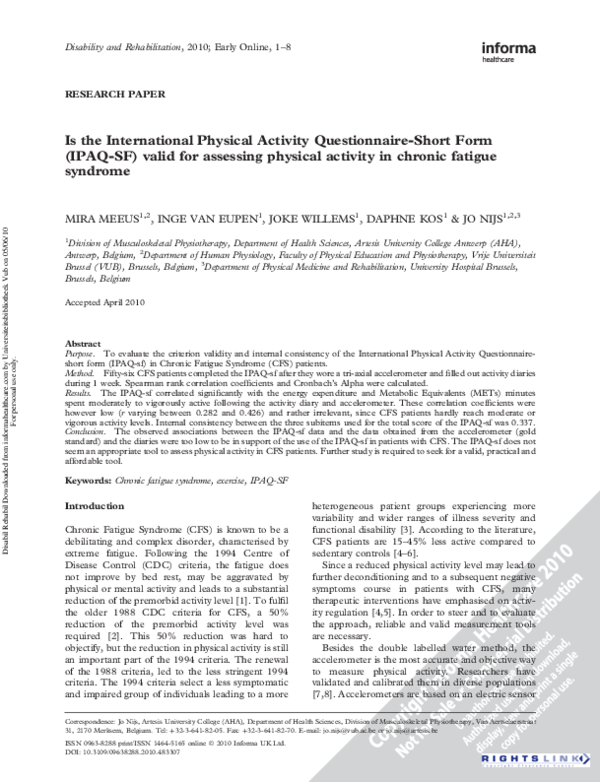 (PDF) Is the International Physical Activity Questionnaire-Short Form ...