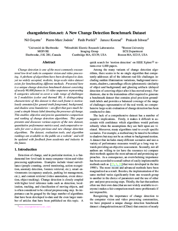 (PDF) Changedetection.net: A new change detection benchmark dataset