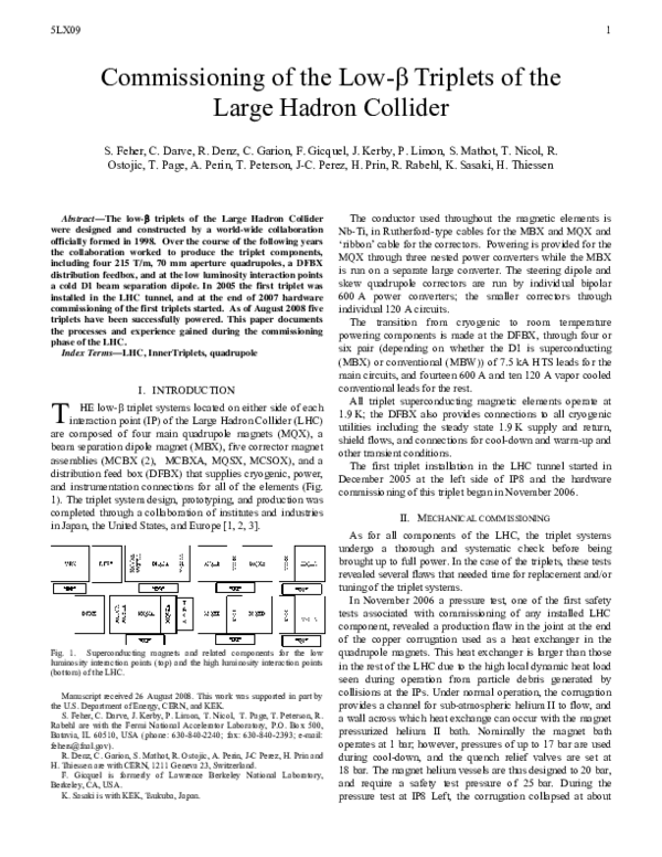 (PDF) Commissioning of the Low- $\beta$ Triplets of the Large Hadron ...