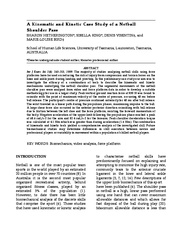 (PDF) A Kinematic and Kinetic Case Study of a Netball Shoulder Pass