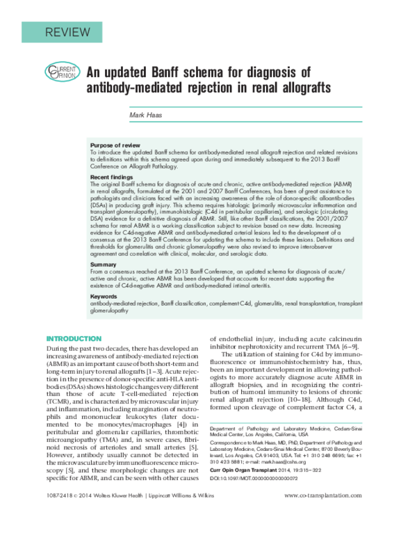 (PDF) An updated Banff schema for diagnosis of antibody-mediated ...