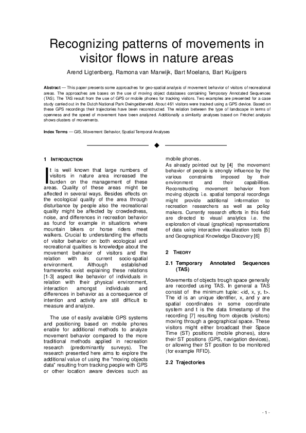 (PDF) Recognizing Patterns of Movements In Visitor Flows In Nature Areas