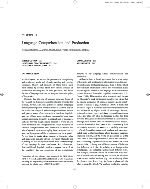 (PDF) Language Comprehension and Production