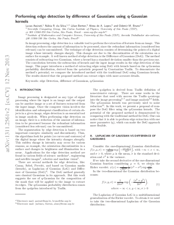 Pdf Performing Edge Detection By Difference Of Gaussians Using Q Gaussian Kernels