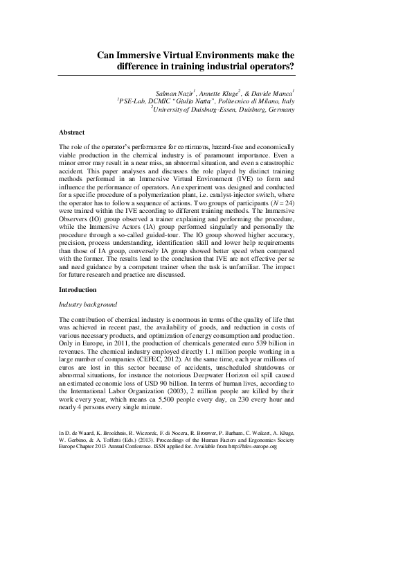 (PDF) Can Immersive Virtual Environments make the difference in ...