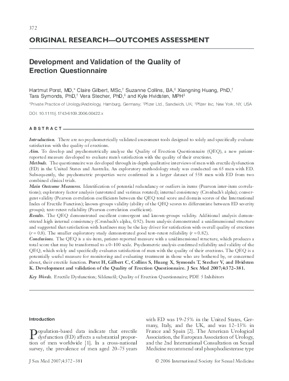 (PDF) Development and Validation of the Quality of Erection Questionnaire
