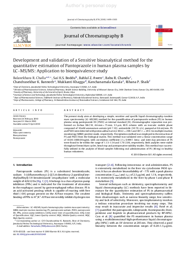 (PDF) Development and validation of a Sensitive bioanalytical method for the quantitative ...