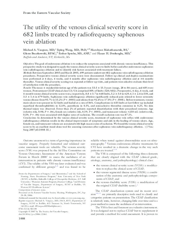 (PDF) The utility of the venous clinical severity score in 682 limbs ...