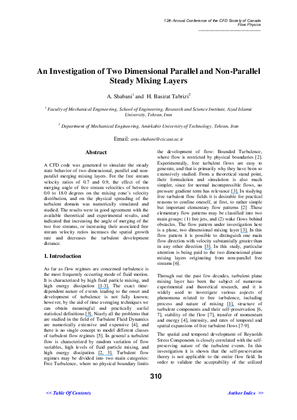 (PDF) An Investigation of Two Dimensional Parallel and Non-Parallel Steady Mixing Layers
