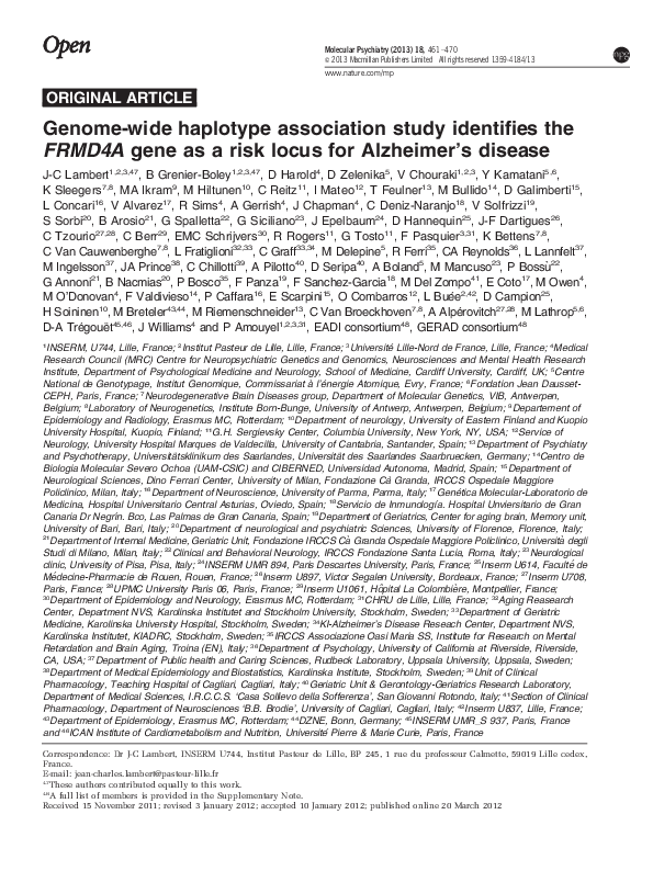(PDF) Genome-wide haplotype association study identifies the FRMD4A ...