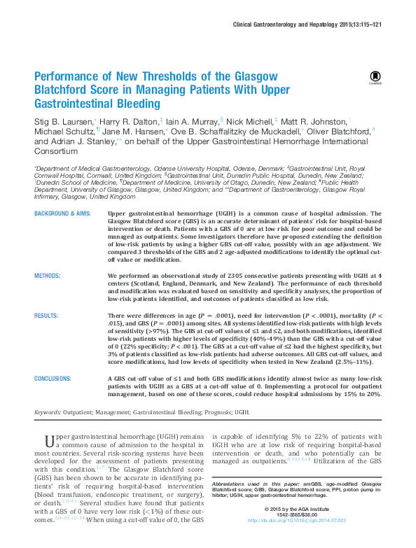 (PDF) Performance of New Thresholds of the Glasgow Blatchford Score in ...