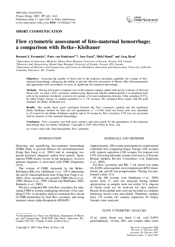 (PDF) Flow cytometric assessment of feto-maternal hemorrhage; a ...