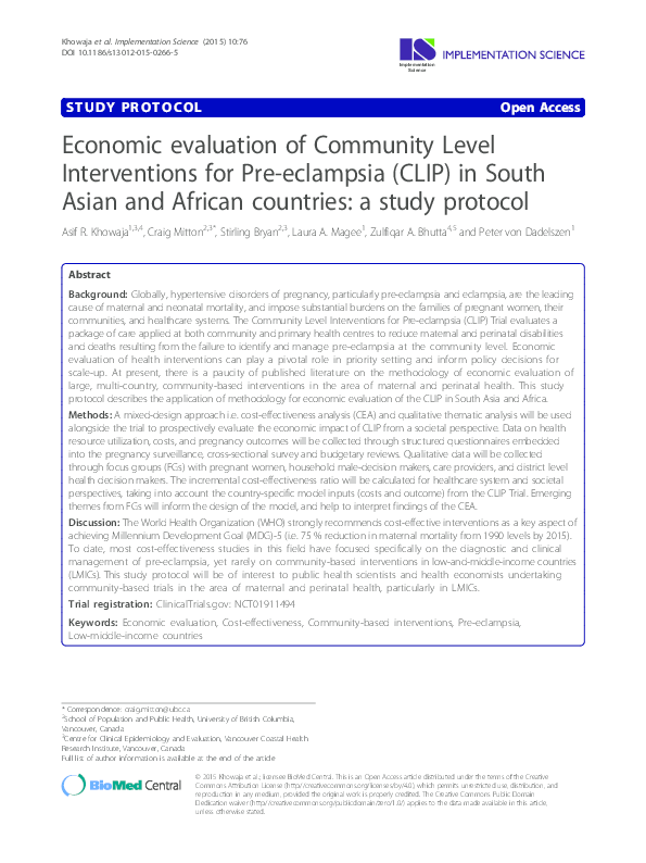 (PDF) Economic evaluation of Community Level Interventions for Pre ...