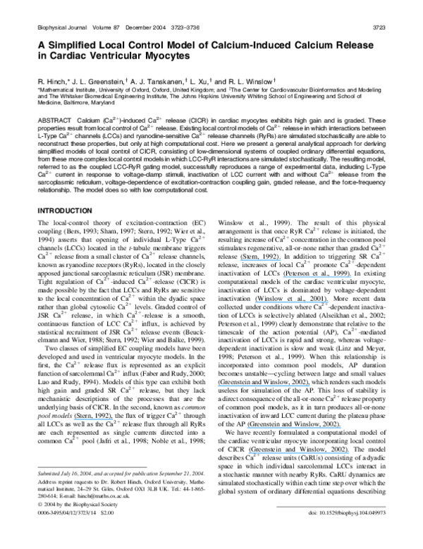 (PDF) A Simplified Local Control Model of Calcium-Induced Calcium ...