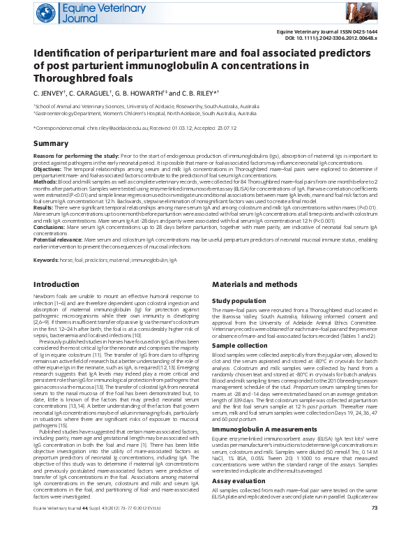 (PDF) Leukocyte modifications during the first month after foaling in ...