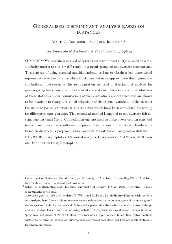 (PDF) Generalized discriminant analysis based on distances
