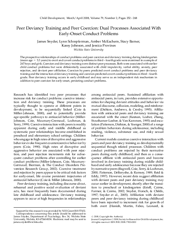 (PDF) Peer Deviancy Training and Peer Coercion: Dual Processes ...