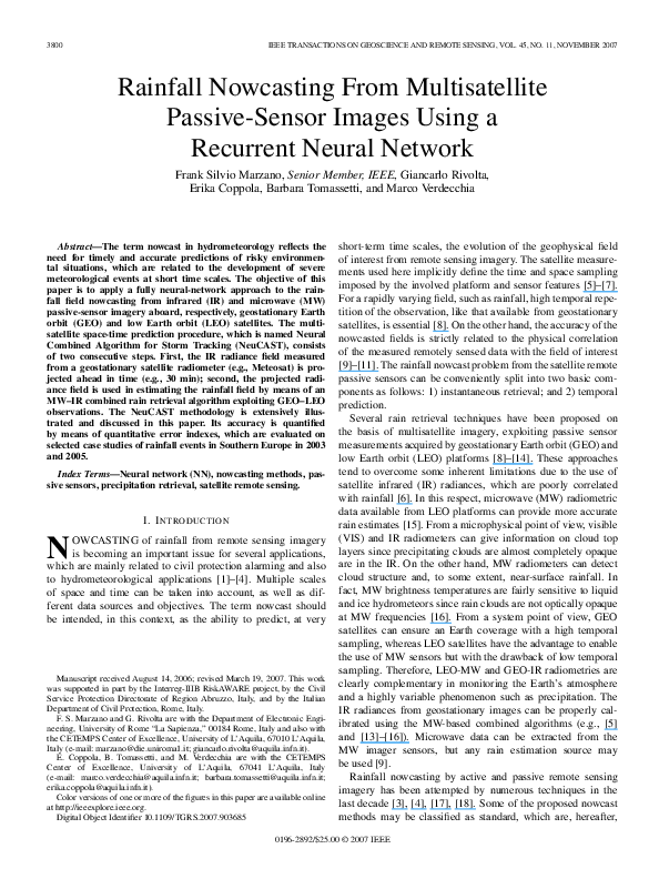 (PDF) Rainfall Nowcasting From Multisatellite Passive-Sensor Images Using a Recurrent Neural ...