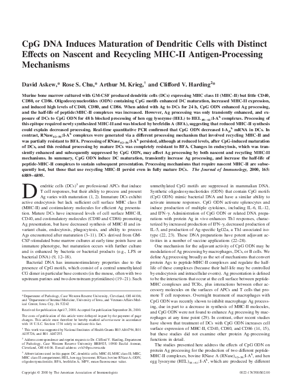 (PDF) CpG DNA Induces Maturation of Dendritic Cells with Distinct ...