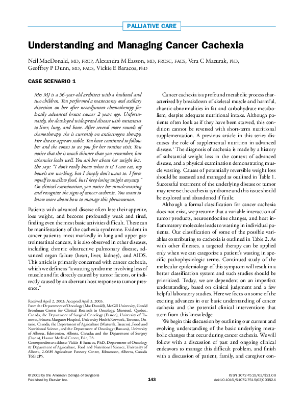 (PDF) Understanding and managing cancer cachexia