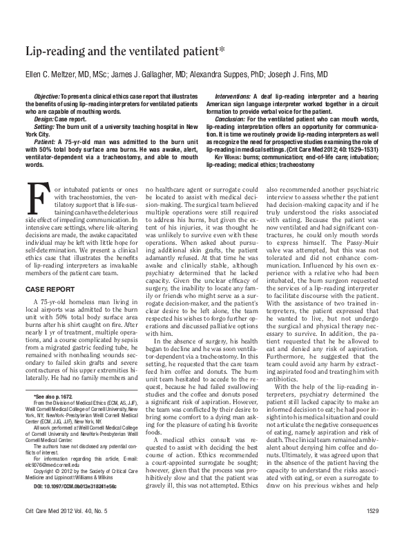 (PDF) Lip-reading and the ventilated patient*