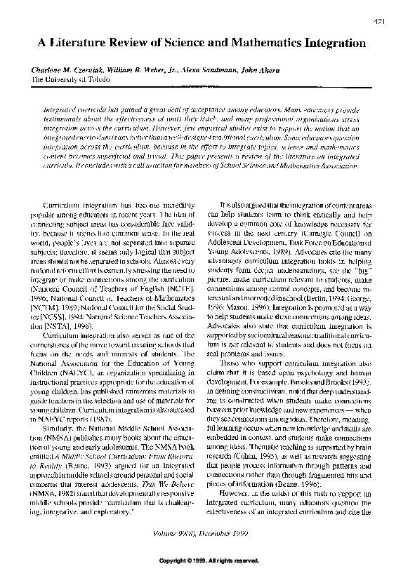 (PDF) A Literature Review of Science and Mathematics Integration