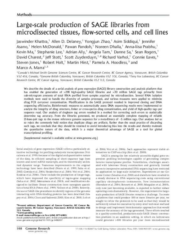 (PDF) Large-scale production of SAGE libraries from microdissected ...