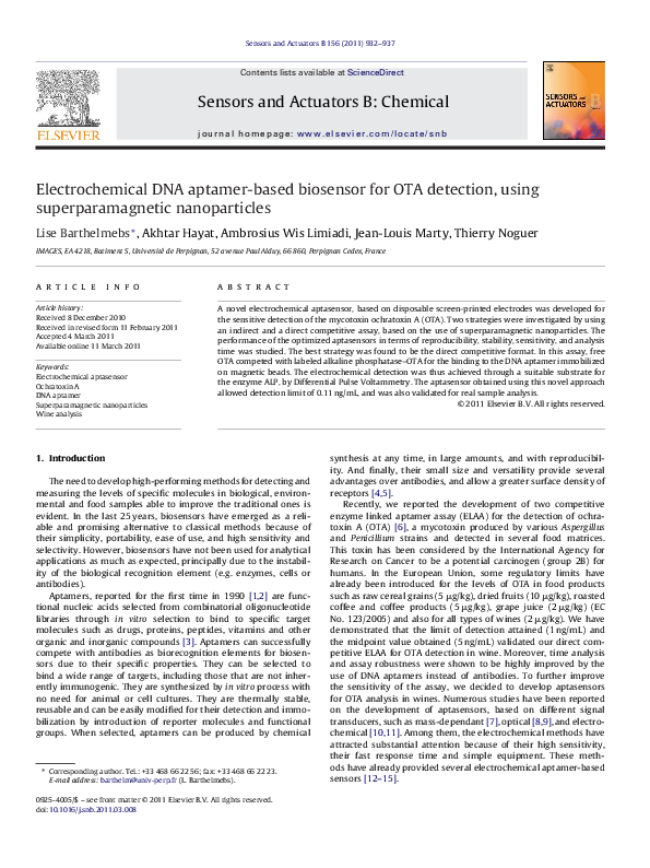 (PDF) Electrochemical DNA aptamer-based biosensor for OTA detection ...