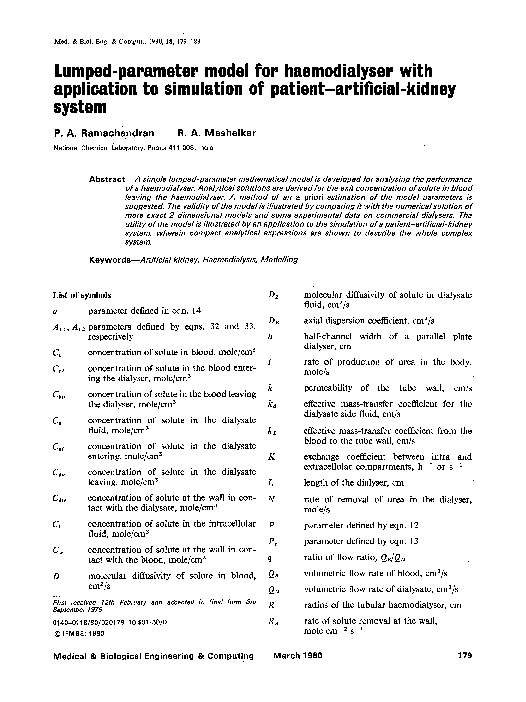 (PDF) Lumped-parameter model for haemodialyser with application to ...