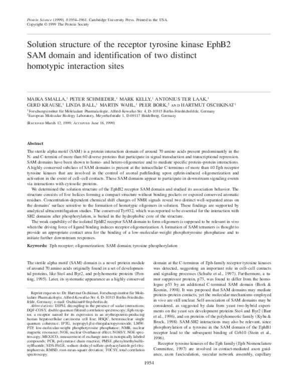 (PDF) Solution structure of the receptor tyrosine kinase EphB2 SAM ...