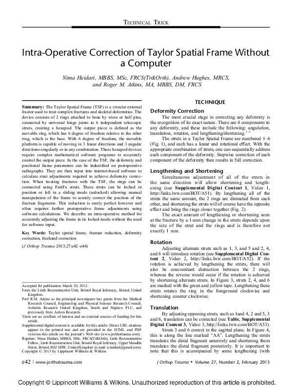 (PDF) Intra-Operative Correction of Taylor Spatial Frame Without a Computer