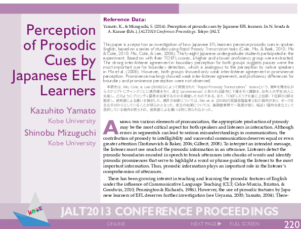 (PDF) Perception of prosodic cues by Japanese EFL learners
