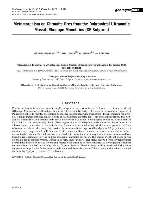 (PDF) Metamorphism on Chromite Ores from the Dobromirtsi Ultramafic ...