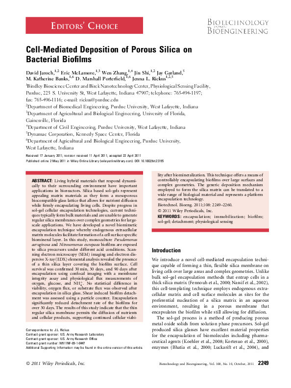 (PDF) Cell-mediated deposition of porous silica on bacterial biofilms