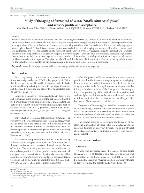 (PDF) Study of the aging of fermented of yacon (Smallanthus ...