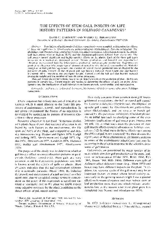 (PDF) The Effects of Stem Gall Insects on Life History Patterns in ...