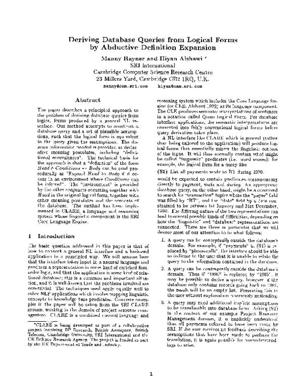 (PDF) Deriving database queries from logical forms by abductive definition expansion | Manny ...