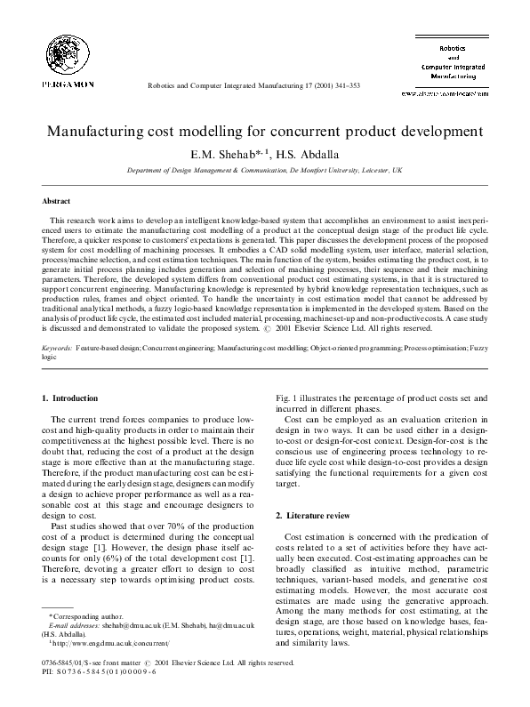 (PDF) Manufacturing cost modelling for concurrent product development