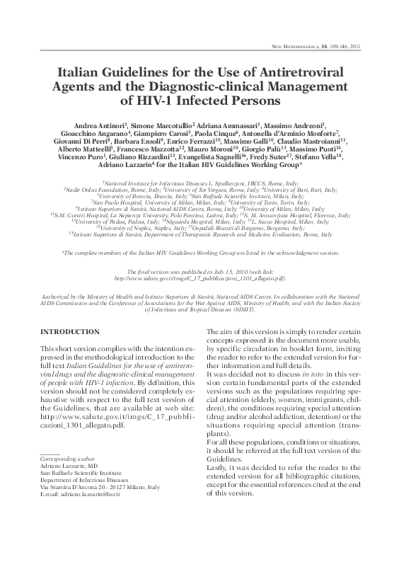 (PDF) Italian guidelines for the use of antiretroviral agents and the ...